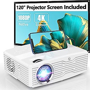 Full HD Native 1080P 4K Projector, 12000L 350 ANSI Brightness with Wired Mirroring Screen, Up to 300" Projection Screen Size, Compatible with TV Stick/HDMI/DVD Player/AV for Outdoor Indoor Movies