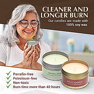 Almeara Space Cleansing Kit Sage Candle and Palo Santo Candle Set 3.7oz Each - 100% Soy Wax Candles with Concentrated Essential Oil - Cleanse Negative Energy - Restore Positive Vibrations