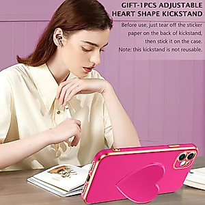 Telaso iPhone 12 Case, Hot Pink, Plastic, Slim Shockproof Protective Cover with Separate Love Heart Kickstand Holder, for Women
