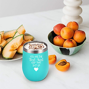 Cpskup Funny Aunt Gifts from Niece Nephew, You're The Aunt Tumbler with Saying for Women Aunt Sister, Gifts for Favourite Auntie, 12 Oz Stainless Steel Wine Tumbler Cup with Lid, Mint