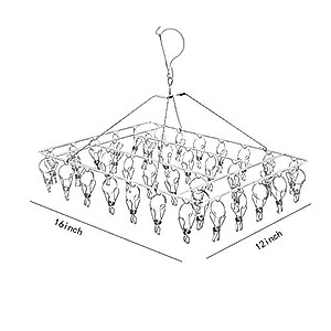 SSXX Clothes Drying Rack with 40 Clips, Stailess Steel Laundry Hanging Rack for Balcony and Courtyard, Suitable for Socks, Underwears, Drying Towels and Baby Clothes,Silver