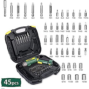 Cordless Screwdriver, 45Pcs 6N.m, TECCPO 4V Electric Power Screwdriver, 9+1 Torque Gears, Cordless Screwdriver Rechargeable with 2000mAh Li-ion, 1/4'' Hex Self-Lock Chuck, 2 LED, Adjustable 2 Position