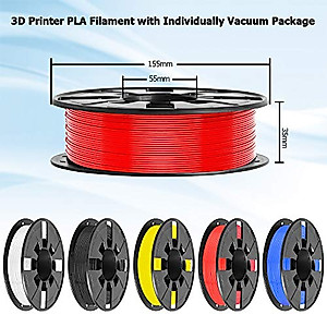 5 Pack PLA 3D Printer Filament, HommyPrefer 1.75mm 250G PLA Pure 3D Printing Filament 1250G in Total, Dimensional Accuracy +/- 0.02mm, 5 Colors 3D Printing PLA Filament Bundle Fit Most 3D Printer