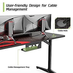 Eureka Ergonomic 60'' Gaming Desk, T-Shaped Carbon Fiber Surface Computer Desk with Free Mouse Pad,Large PC Gamer Desk Gaming Table with USB Handle Rack Cup Holder Headphone Hook,Black