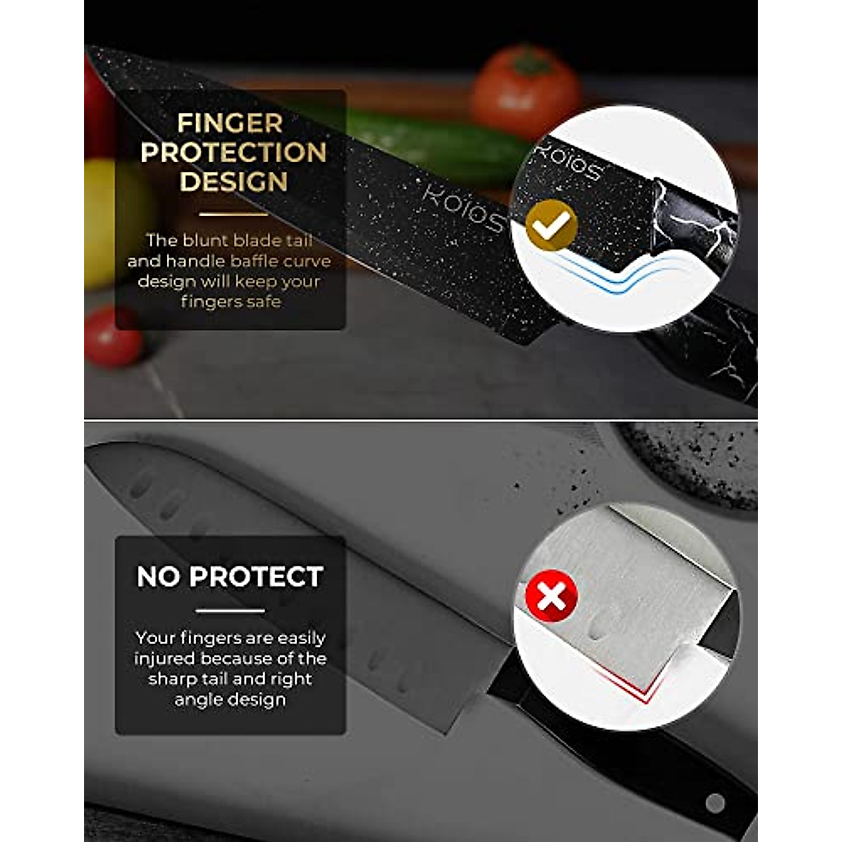 Knife Set, 16 Pcs Kitchen Knife Set, Sharp Stainless Steel Chef Knife Set with Acrylic Stand, Nonstick Knife Sets for Kitchen with Block - 6 Serrated Steak Knives, Scissors, Sharpening Steel, Black