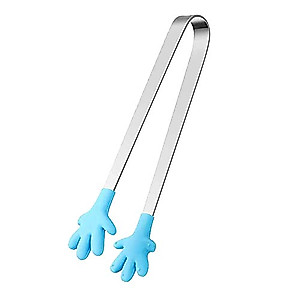 YUSDEE Kitchen Cooking Tongs 7.1inch Mini Stainless Steel clamp With Hand-Shaped Silicone Head Used For Home Cooking Wil Garden Barbecue Grilling Locking Food Tongs (Light Blue)