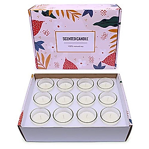Set of 12 White Votive Candles Clear Glass Filled Unscented Soy Wax Candle for Home Décor Spa Weddings Birthday Holidays Party and DIY
