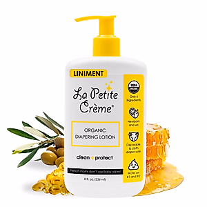 La Petite Creme French Premium Diapering Lotion - Diaper Cream Alternative to Baby Wipes - Gentle Moisturizer & Skin Cleanser with USDA Certified Organic Ingredients - Baby Essentials (8 oz)