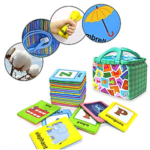 AUVCAS Soft Baby Alphabet Cards 26 Letters Learning Flash Cards with Cloth Bag,Early Educational Toy for Kids Toddlers Babies Infants