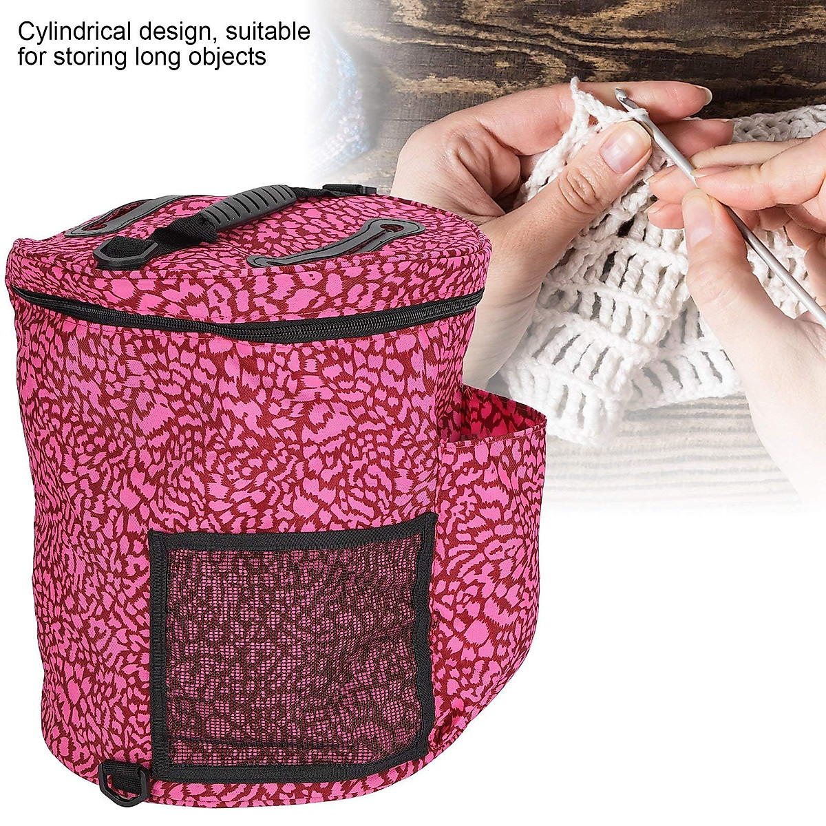 XHTLLO Crochet Bag, Cylindrical Knitting Bag Yarn Storage Organizer, Portable Yarn Organizer Crochet Bag with Detachable Carrying Strap, Crochet Supplies Gift