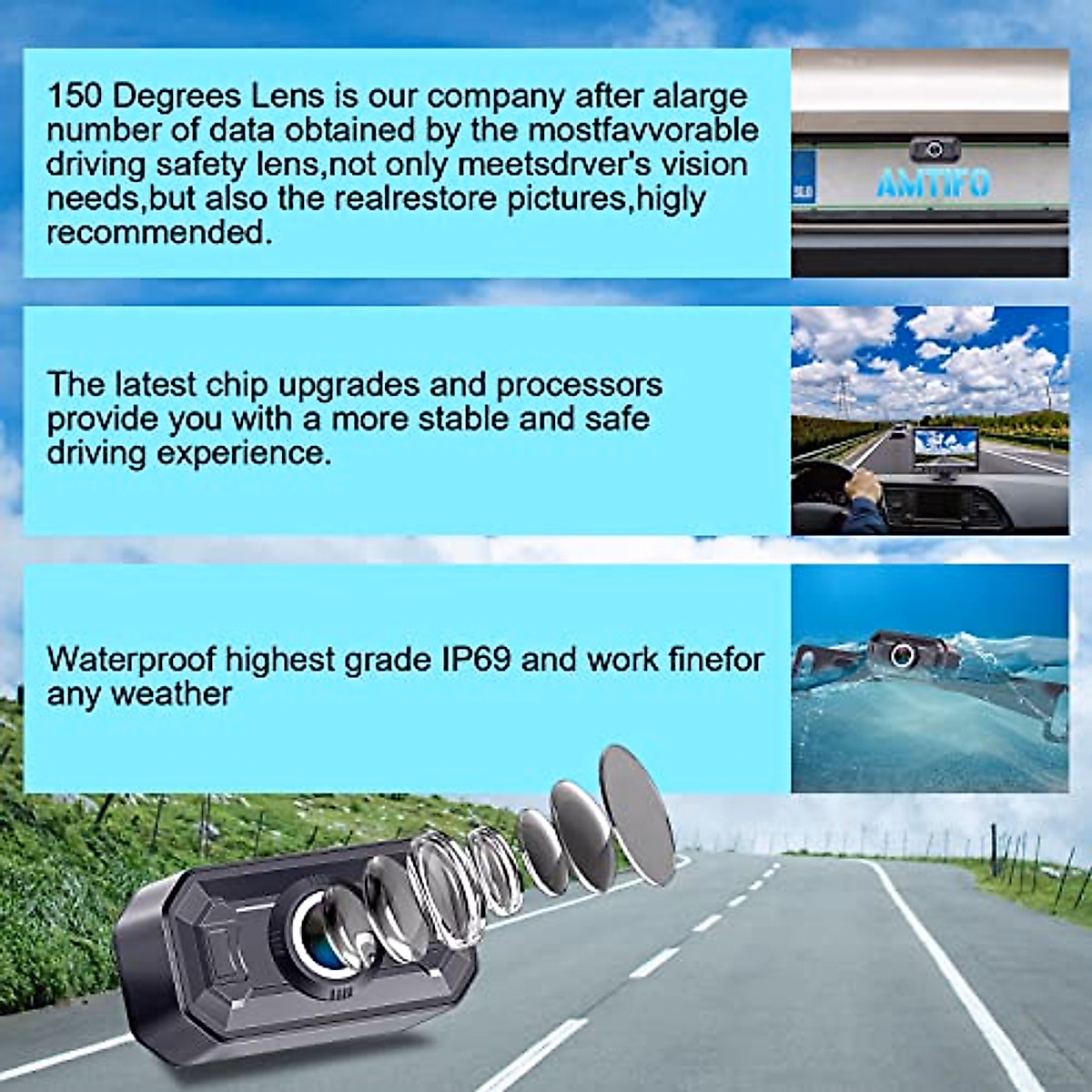AMTIFO Wireless Backup Camera Car Truck HD 1080P 7 Inch Monitor Easy Install Rear View Camera System 2 Channels Color Night Vision A19