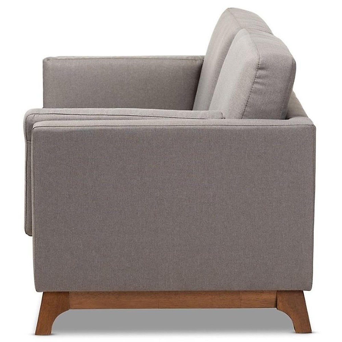 Baxton Studio Sava Mid-Century Modern Grey Fabric Upholstered Walnut Wood 2-Seater Loveseat