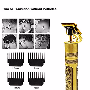 ReverseClock Hair Clippers for Men, Pro Li Close Cutting Trimmer, T-blade Cordless Electric Rechargeable Grooming Kit 1.5/2/3/4 mm Zero Gapped Detail Barber Haircut (Dragon Phoenix)