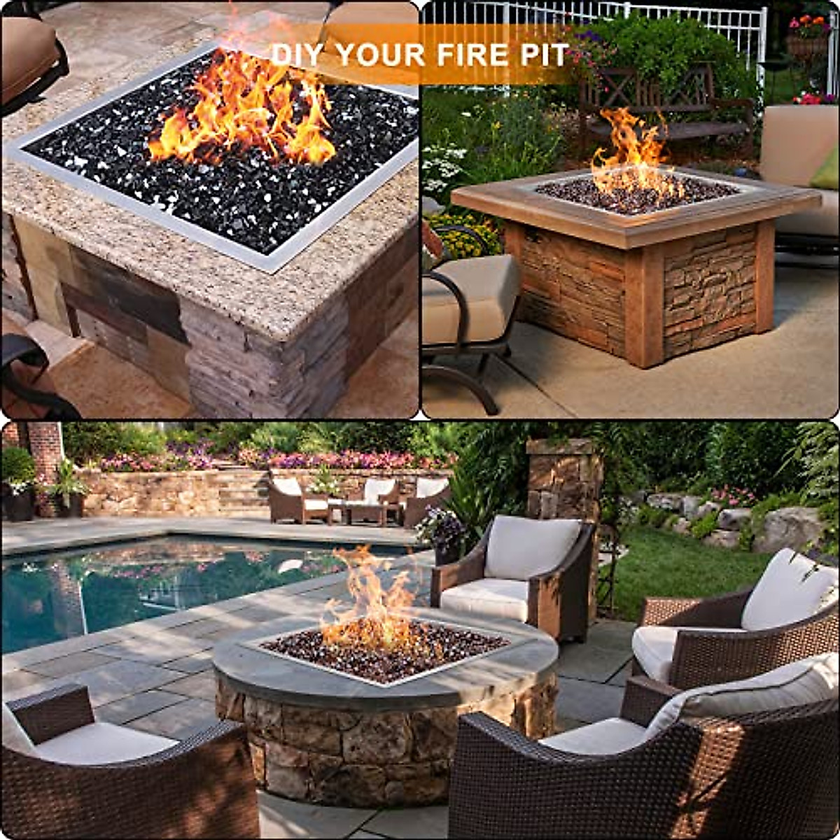 Onlyfire Square Stainless Steel Drop-in Fire Pit Burner Ring and Pan Assembly, 30-Inch