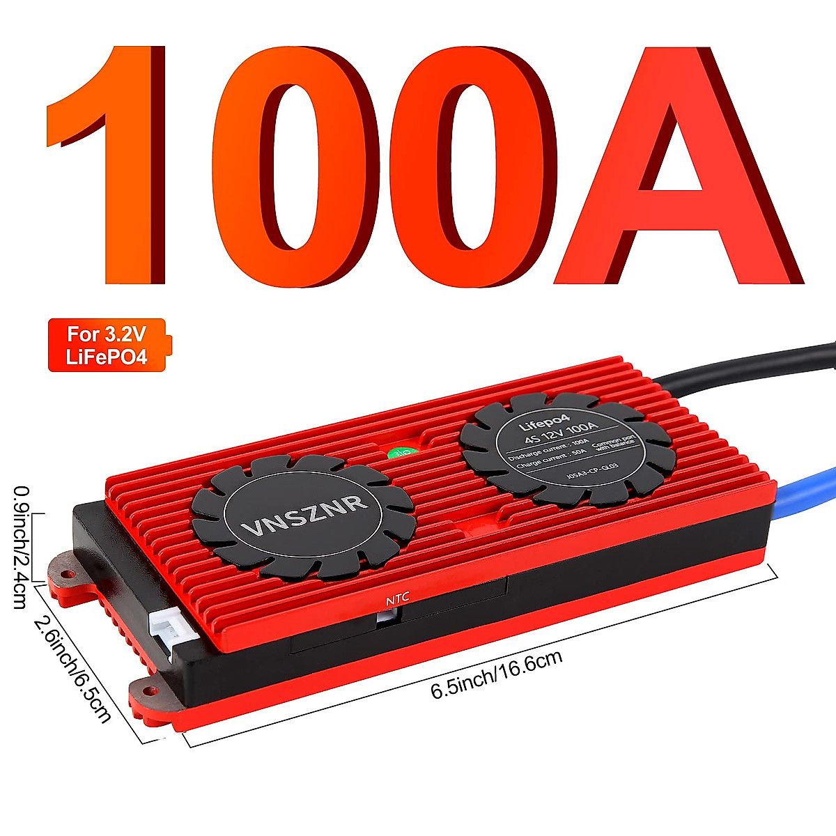 VNSZNR LiFePO4 BMS 4S 12V 100A Lithium Iron Phosphate Battery Management System PCB Protection Board with Balance Leads Wires for LiFePO4 3.2V Cells Battery Pack