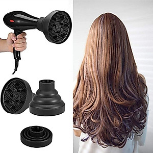 Hair Diffuser Attachment for Hair Dryer Travel Collapsible Portable Diffuser for Curly Hair Women .Airflow Attachment for Salon or Home Use with Nozzle 1.65-1.9In (Black)