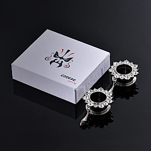 KUBOOZ Gemmed Flower Drop Eyelets Gold Plated Stainless Steel Flare Screw Back Ear Tunnels Plugs Gauges. (Silver, 0g(8mm))