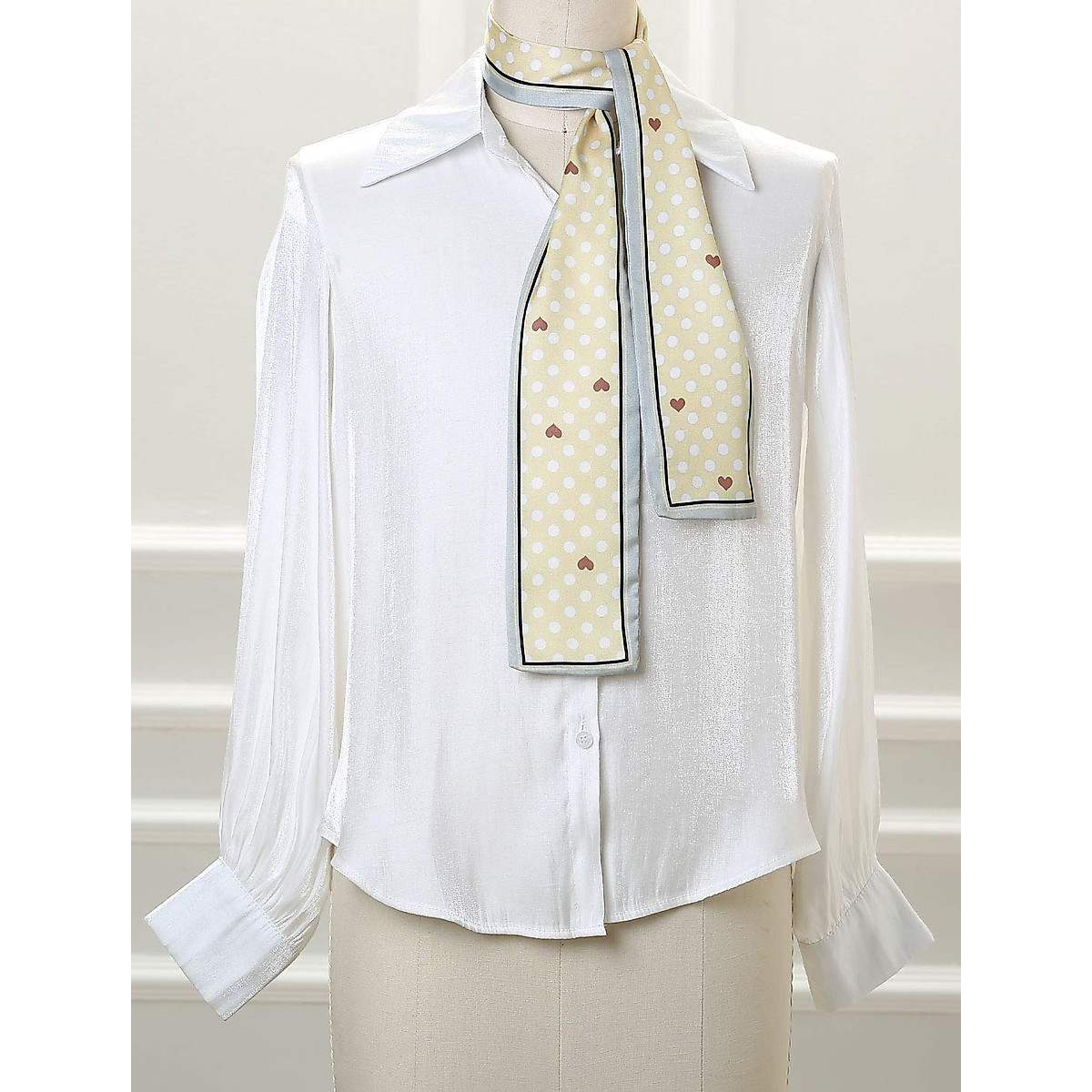 Allegra K Skinny Scarves 50s Polka Dot Neck Wraps for Women Cute Ribbon Hairband Neckerchief Yellow Heart 1 Pcs