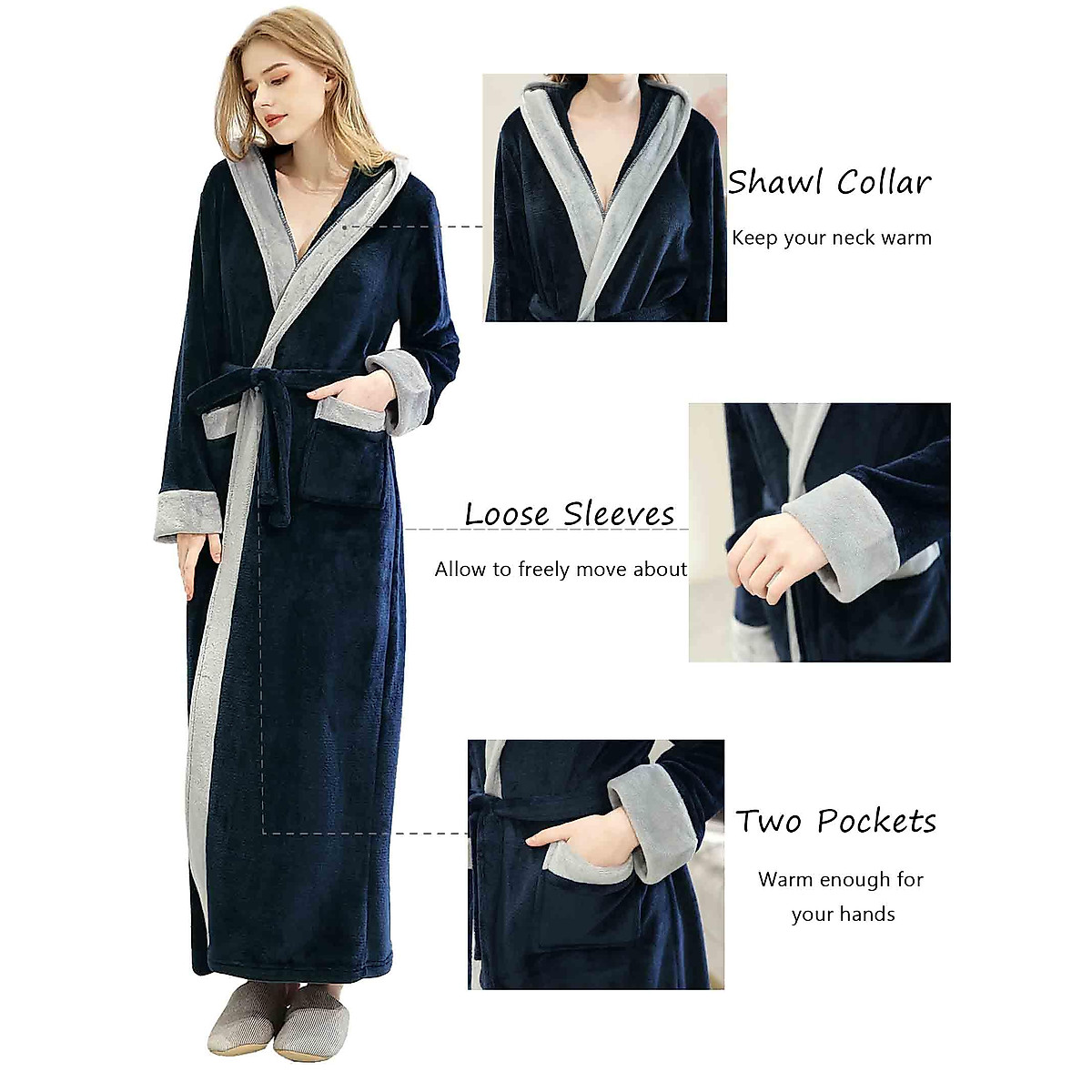 Artfasion Women Robes Long Soft Hooded Bathrobes Sleepwear Winter Warm Ladies Housecoat Gift Robe