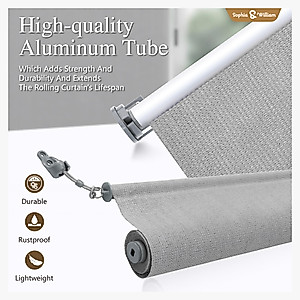 Sophia & William Outdoor Roller Shade Blinds Cordless Roll Up Shade,8'W x 6'H,Exterior Patio Shades with 95% UV Protection for Patio Porch Gazebo, Light Grey