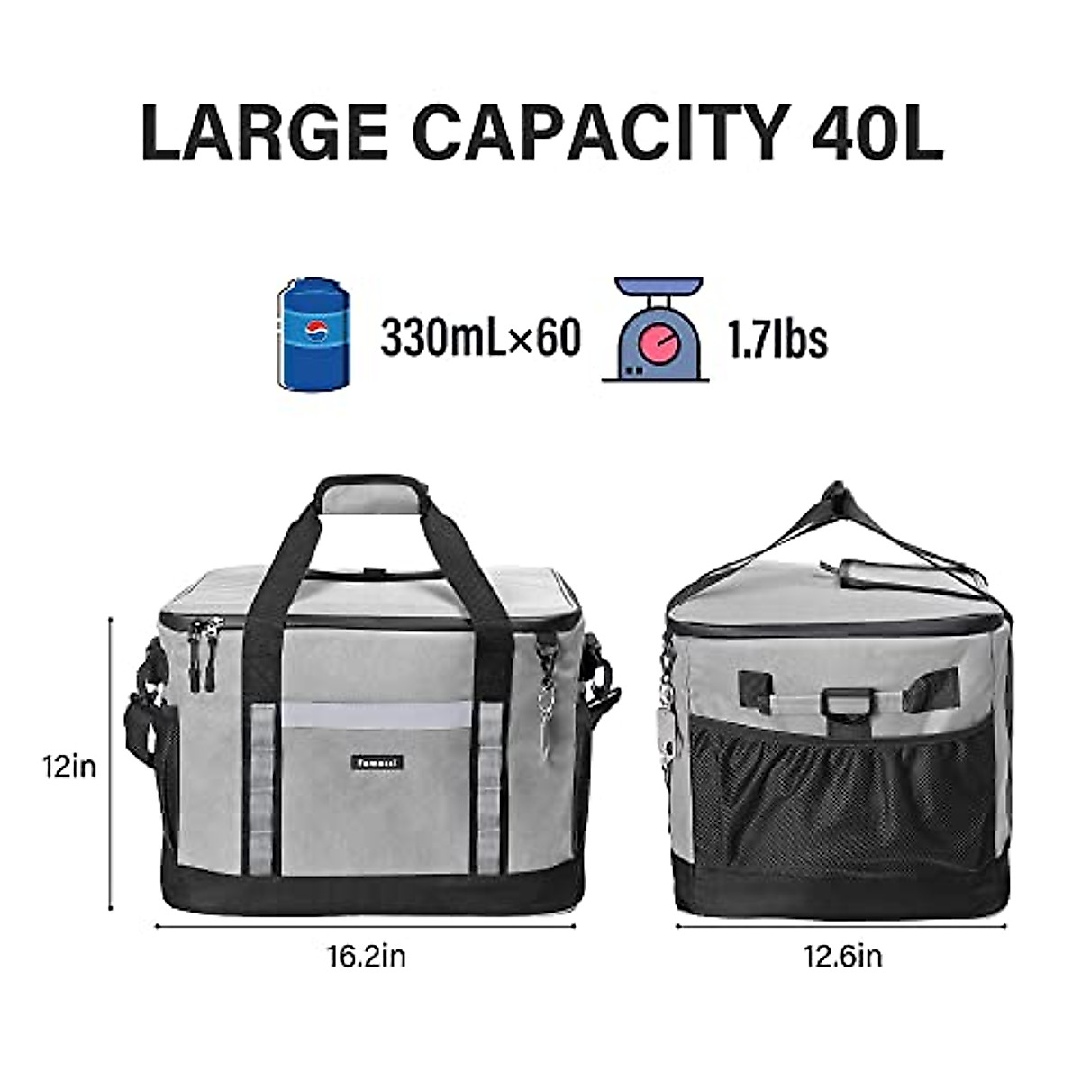 Famassi Cooler Bag 30/60 Cans, Collapsible Soft Cooler Insulated Leak Proof, Travel Cooler for Camping, Beach, Picnic, BBQ, Shopping, with Bottle Opener & Removable Shoulder Strap