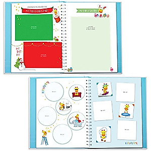 KiddosArt Baby Memory Book. Record Memories and Milestones of The First 5 Years On 72 Beautifully Drawn Pages Starring Lilly The Giraffe Blue. 12 Monthly Stickers Included.