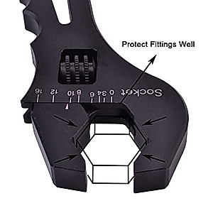 SYKRSS An Fitting Wrench, AN3-16AN Adjustable Wrench Aluminum Lightweight Spanner Tools for An Hose Fitting Adapter End , Black