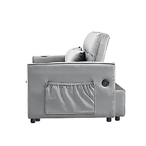 Multifunctional 2 Seater Oversized Loveseat Sofa Convertible Full Size Sleeper Sofabed with Pull Out Sleeper Couch Bed ,Storage Pockets,USB Port and Cupholders for Home,Office,Apartment Living Room