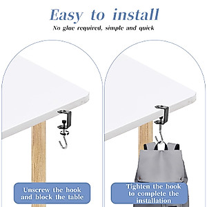 Grevosea 2PCS Desk Mount Bag Holder Hook, Universal Cat Claw Shape Bag Hook Portable Clamp-On Backpack Hanger Black Headphone Holderfor Table Desk Under Counter