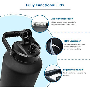 Liu-jo 1.5 Gallon Vacuum Insulated Water Bottle, 192oz Stainless Steel Water Jug with Handle, 18/8 Food-Grade Beer Growler with Carrying Bag and Two Stainless Steel Cups, Hot Cold Thermo Canteen Mug