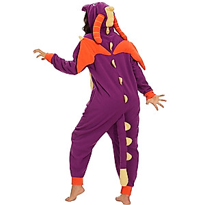 Oiziuzio Adult Dragon Onesie Animal Pajamas Halloween Dragon Cosplay Costume for Women Men, Purple L