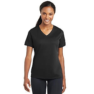 SPORT-TEK Ladies PosiCharge RacerMesh V-Neck Tee. LST340, Black, Large