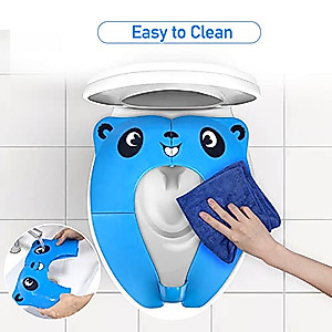 Pejoye Foldable Toilet Seat Toddler, Portable Toilet Training Seat for Kids, Travel Toddler Toilet Seat in ABS Material with 8 Anti Slip Silicon Pads and 1 Carry Bag, Blue Panda