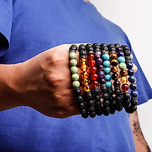 Eigso 7 Pcs Chakra Beaded Stone Bracelets for Women Men Unisex Buddhist Obistian Lava Rock Meditation Wristbands for Woman Man