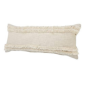 LR Home Beverly Fringed Solid Lumbar Throw Pillow, 1 Count (Pack of 1), Cream