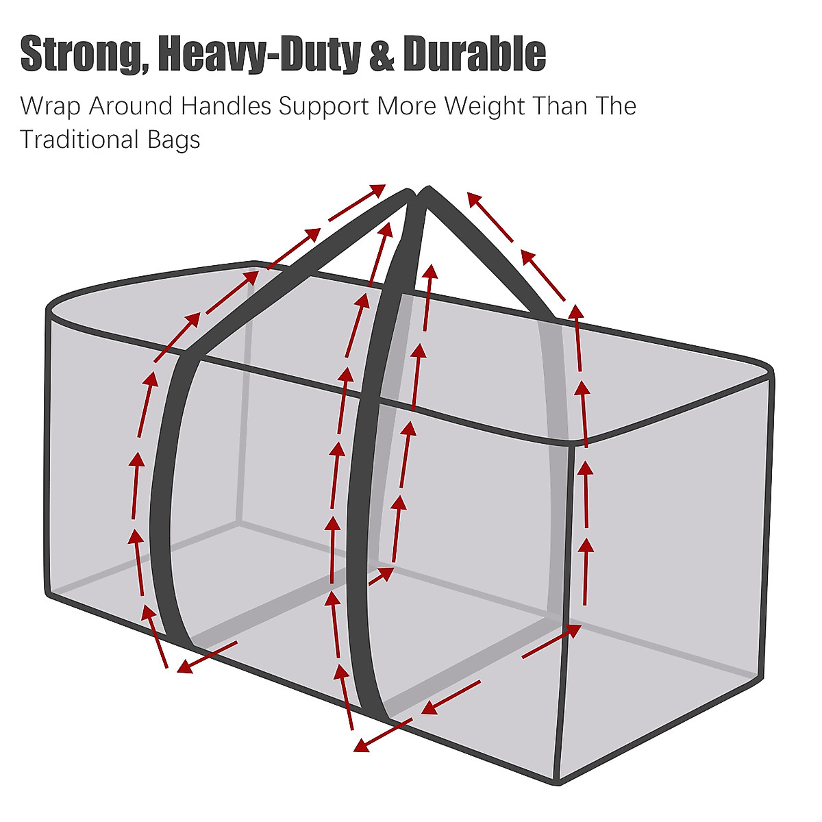 PANDA JOYS Extra Large Moving Bags with Zippers & Carrying Handles, Heavy-Duty Storage Tote for Space Saving Moving Storage, Fold Flat, Alternative to Box and Bin - 8 Pack, Semi-Transparent