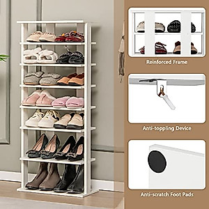 Giantex 7-Tier Wooden Shoe Rack, Patented Double Row Shoe Organizer for 14 Pairs, Customizable Height, Space-saving Shoe Storage Stand for Entryway, Hallway, Living Room, Bedroom (White, Double)