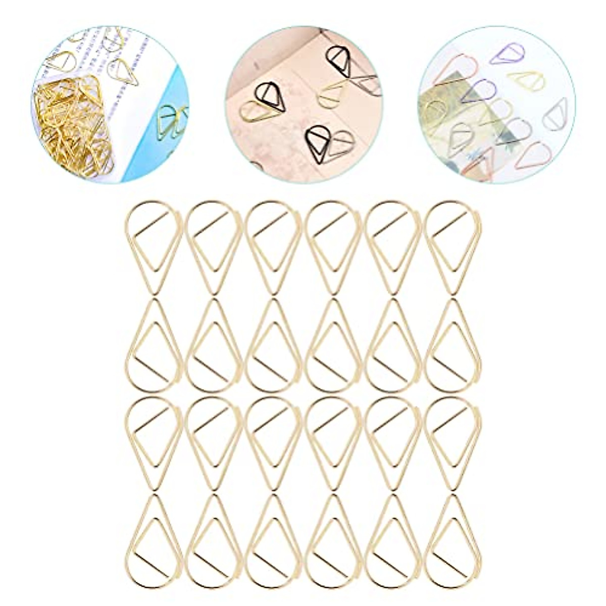 ibasenice Water Drop Paper Clips - 100 Pcs Gold Paper Clips/Metal Paper Clip Holders/Bookmarks Water Drop Shape Gold Paper Clips for Books, Memos, Paper, Posters, Photos