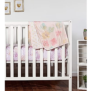 Burts Bees Baby Infant Reversible Blankets 100% Organic Cotton GOTS Certified - Morning Glory Prints with Quilting Pattern Soft Nursery Blanket with 100% Polyester Fill for Size 30 x 40 Inch