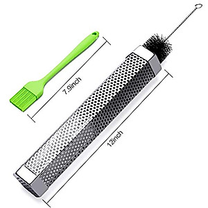 Pellet Smoker Tube -12" Stainless Steel Wood Tube Smoke for Cold/Hot Smoking for All Electric, Gas, Charcoal Grills or Smokers - Ideal for Smoking Cheese, Fish, Pork, Beef, Nuts, Bonus Brush