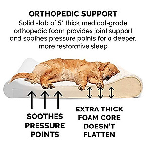 Furhaven Orthopedic Dog Bed for Large Dogs w/ Removable Washable Cover, For Dogs Up to 75 lbs - Ultra Plush Faux Fur & Suede Luxe Lounger Contour Mattress - Cream, Jumbo/XL