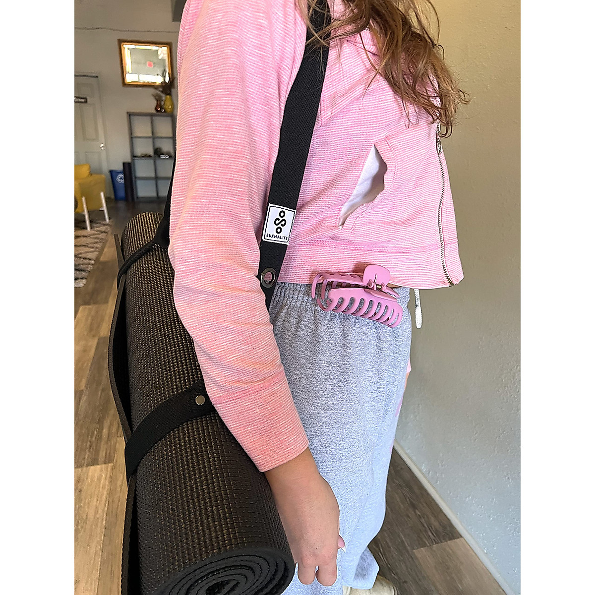 SukhaMat - Yoga Mat Strap, Extra-Durable and Comfortable | Multi-Purpose Strap/Carrier for Your Yoga Mat, Pilates or Exercise Mat (Black)