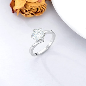 Flpruy 2CT Moissanite Engagement Ring 925 Sterling Silver 8.5mm Solitaire Round Cut White Gold Wedding Ring for Women Fiancée