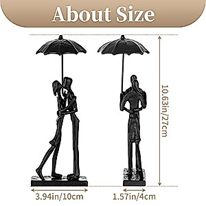 Sziqiqi Iron 6th Sculpture for Wife - Black Metal Couple Statue Kissing Under Umbrella Man Woman Sculpture Figurines for Shelf Mantel Fireplace Entry Bookshelf Television Room