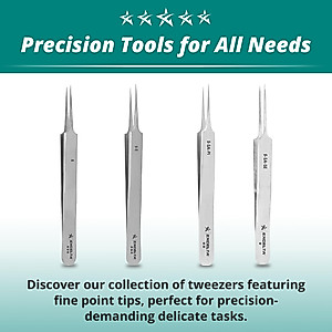 Excelta Ultra Fine Point Tweezers, Mini Straight Tapered For Microscopy, 4.25" Anti-Magnetic Stainless Steel, Basic