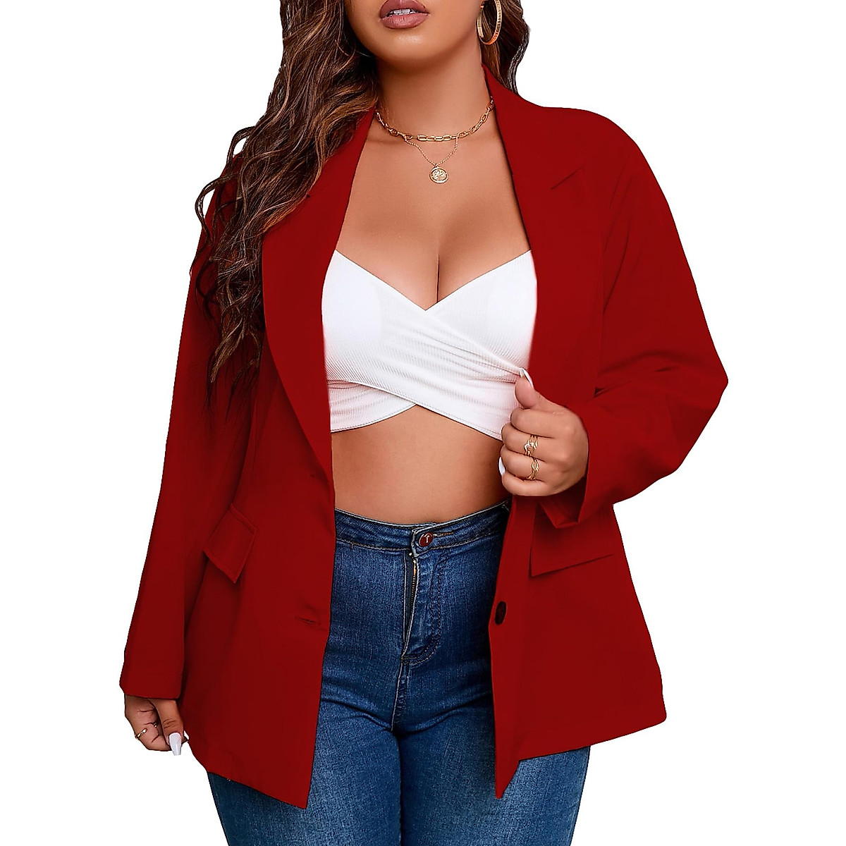 Floerns Women's Plus Size Long Sleeve Lapel Open Front Work Office Blazer Jacket Burgundy 3XL