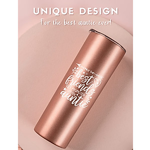 Onebttl Aunt Gifts from Niece, Nephew, Insulated Stainless Steel Wine Tumbler with Lid and Straw, 20 oz, Gifts for Auntie on Pregnancy Announcement, Rose Gold, The best friends get promoted to auntie