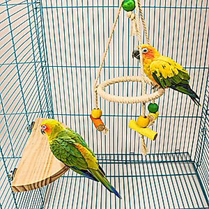 Bird Perch Stand Parrot Rope Swing Hanging Toy,Circle Ring Parakeet Perch Swing Toys&Bird Platform Parrot Stand Playground for Budgie Conure Finches Lovebird Cockatiel Cockatoo Exercise Toys (H01)