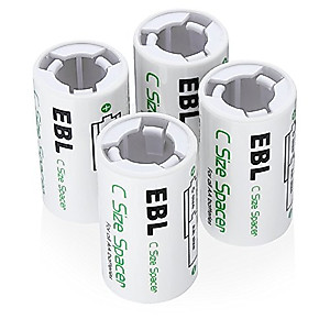 EBL C Size Battery Adapters, AA to C Size Battery Spacer Converter Case Use with Rechargeable AA Battery Cells - 4 Pack
