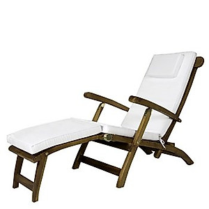 All Things Cedar TF53 Teak Steamer Chair | Foldable Outdoor Chaise Lounge Chair | Durable Patio Furniture | 5 Reclining Options | Easy Storage | No Cushions (24x70x37)